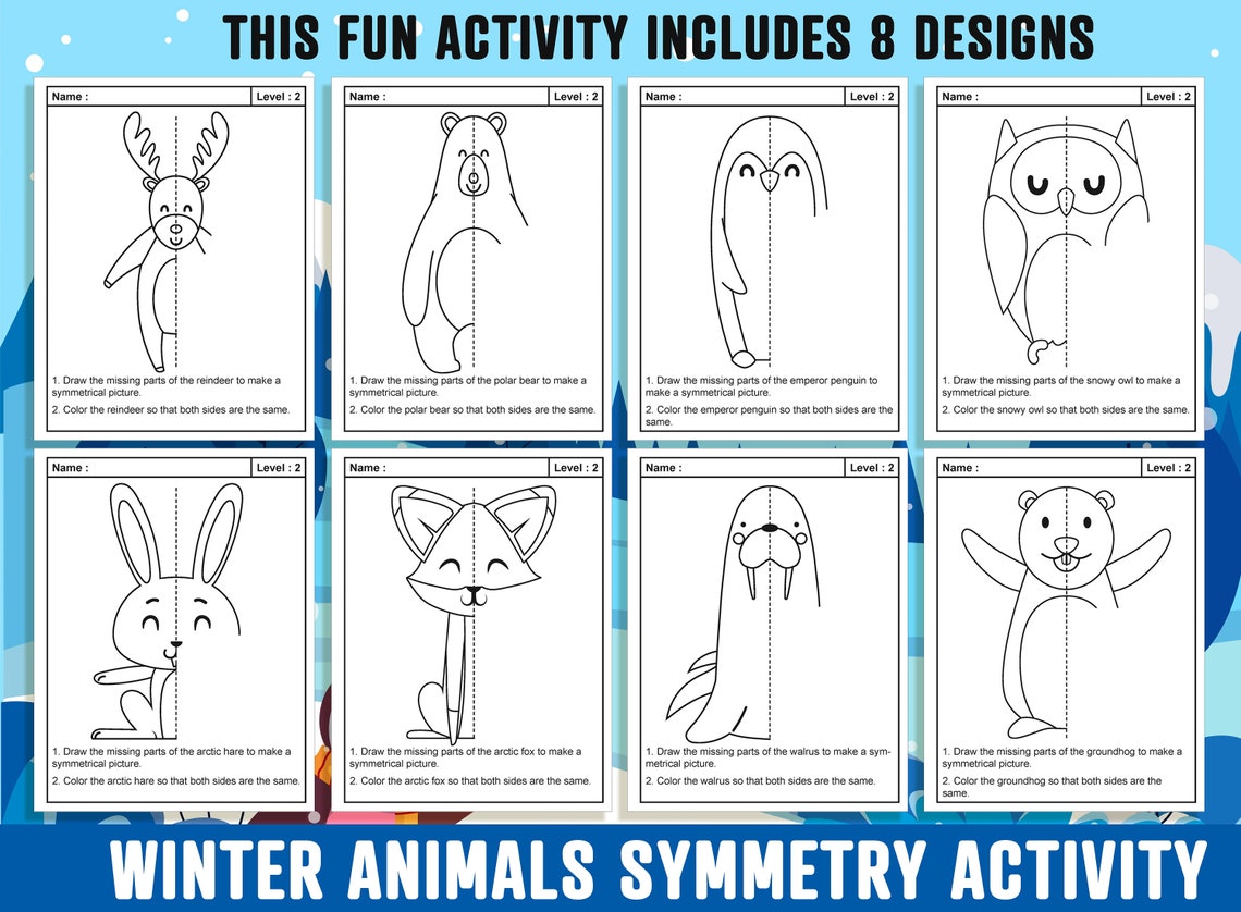 Winter Animals Symmetry Worksheet Arctic Animals Theme Lines - Etsy