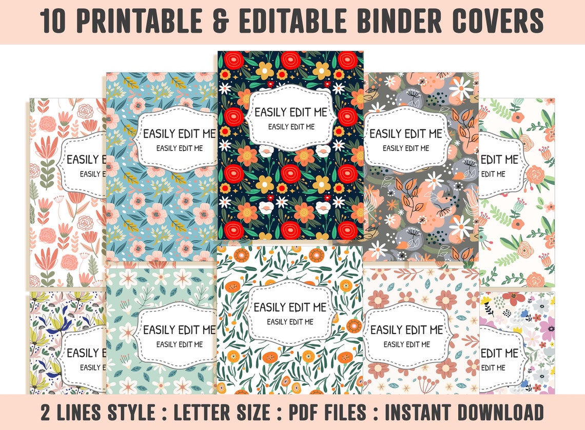 Floral Binder Cover Template, 10 Printable & Editable Binder Covers ...