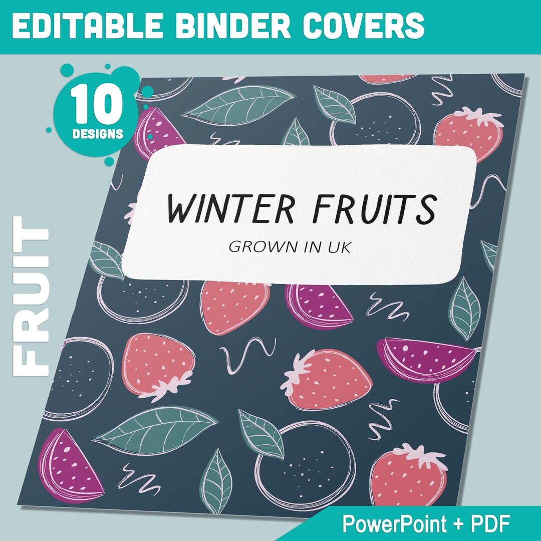 10 Editable Fruit Binder Covers, Includes 1", 1.5", 2" Spines ...