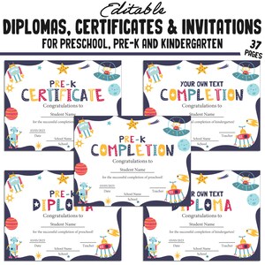 Printable and Editable Kindergarten, Pre-k, and Preschool Completion ...
