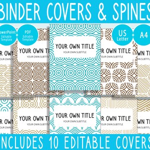 10 Editable Line Pattern Binder Covers, Includes 1, 1.5, 2" Spines ...