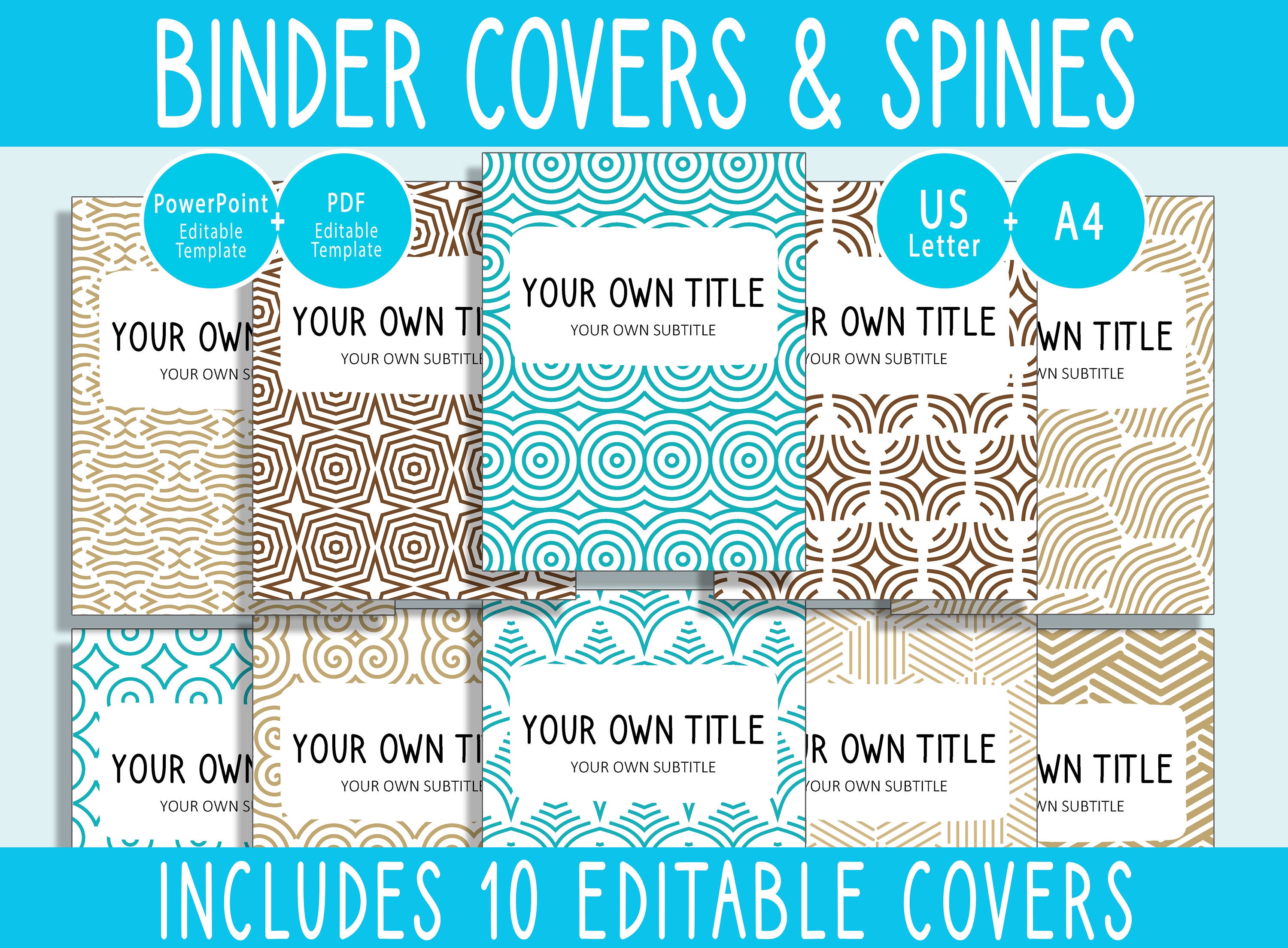 10 Editable Line Pattern Binder Covers, Includes 1, 1.5, 2" Spines ...
