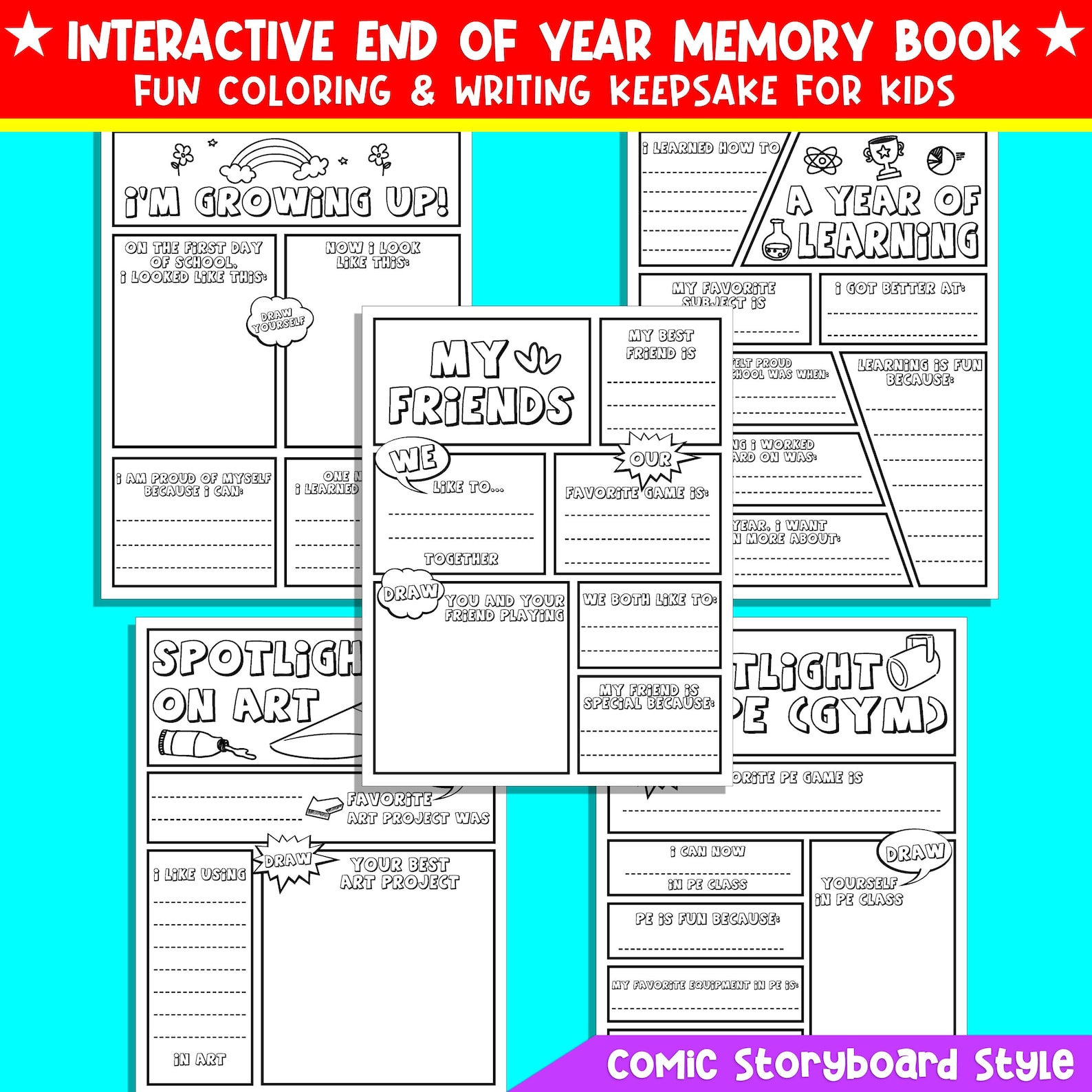 Sixth Grade (6th Grade) End of the Year Memory Book, Fun Comic Writing ...