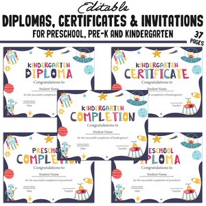 Printable and Editable Kindergarten, Pre-k, and Preschool Completion ...