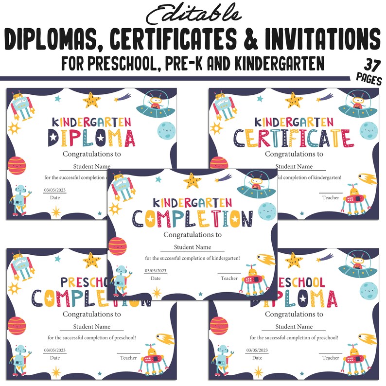 Printable and Editable Kindergarten, Pre-k, and Preschool Completion ...