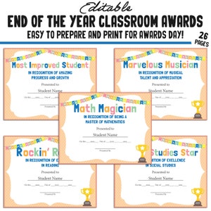 Printable & Editable End of Year Awards Certificates, 26 Pages, PDF ...