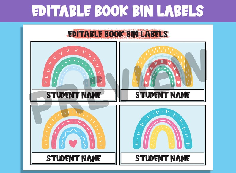Editable Boho Rainbow Book Bin Labels: 16 Customizable Designs - Etsy