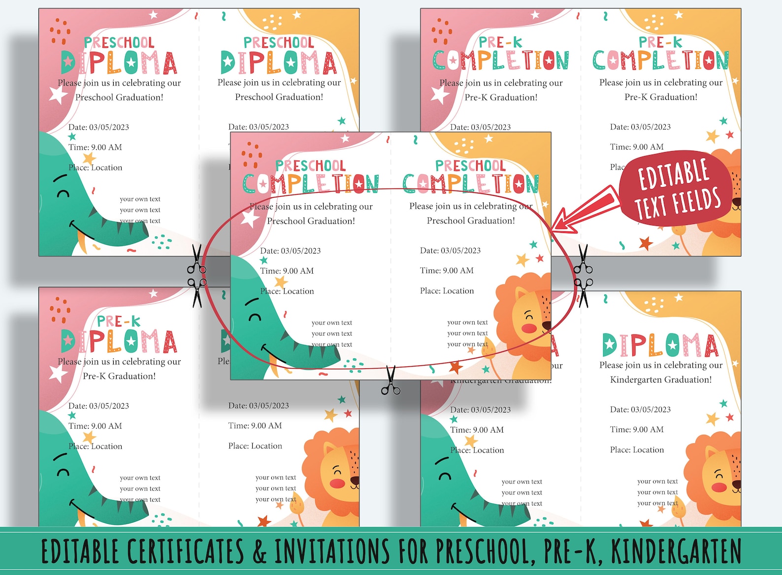 Diploma, Certificate, and Invitation Template for Kids With Animals ...