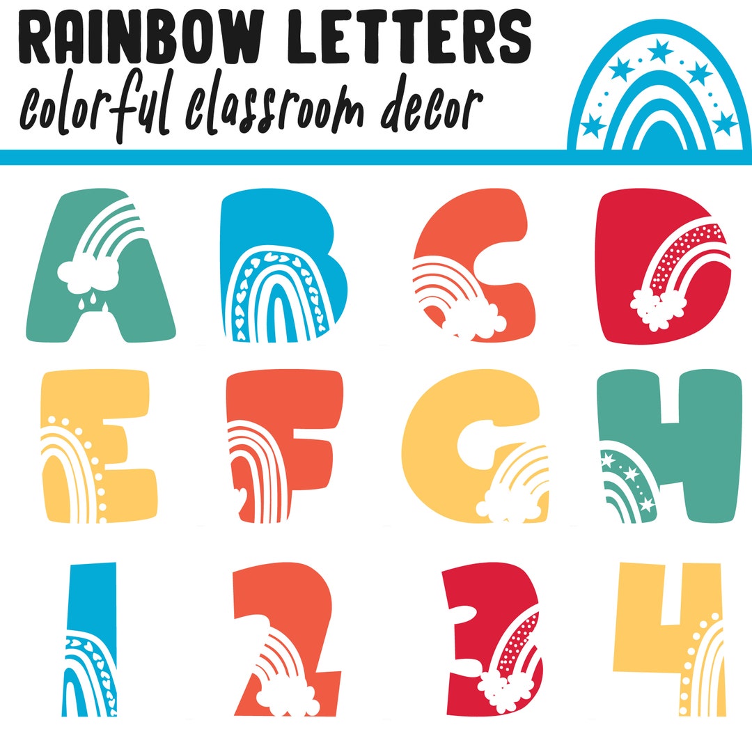 Rainbow Bulletin Board Letters | A - Z, Letters and Numbers,1 and 2 per ...