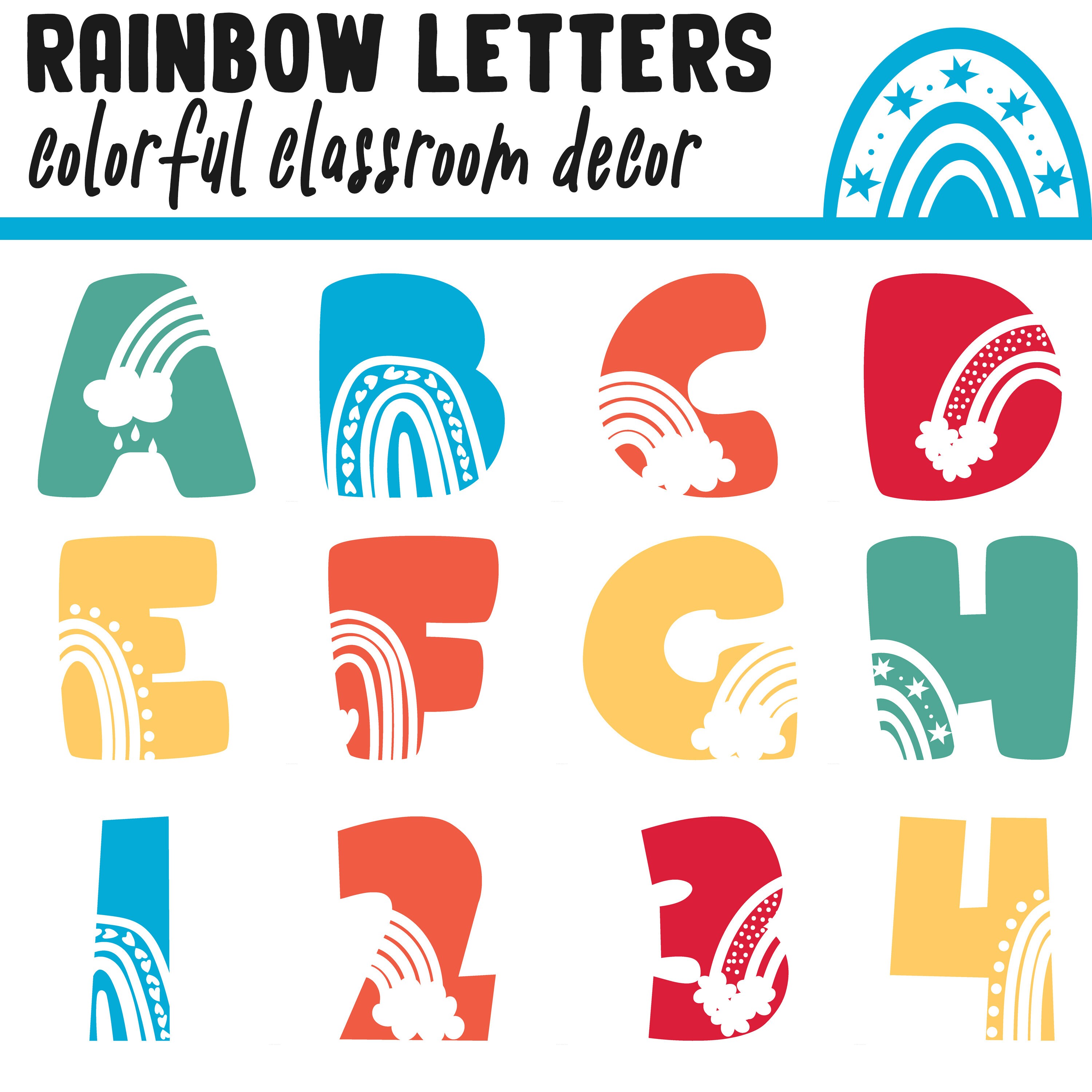 Rainbow Bulletin Board Letters A Z, Letters and Numbers,1 and 2 per ...