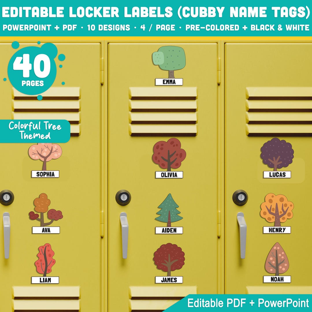 Editable Locker Labels (cubby Name Tags), Colorful Tree Themed, Pre ...