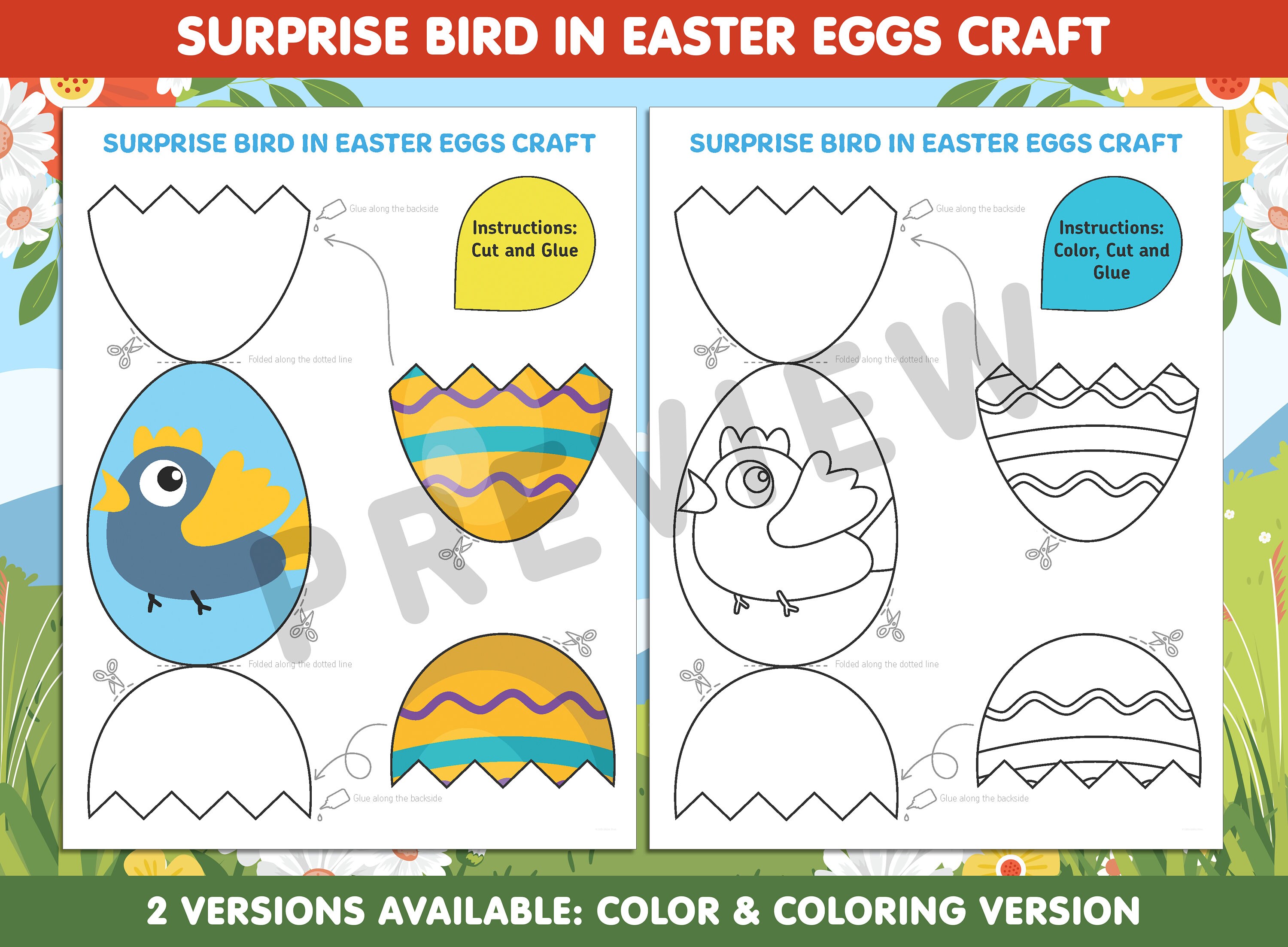 Surprise Bird in Easter Eggs Craft for Kids! Color, Cut & Glue ...