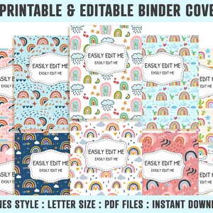 Rainbow Binder Cover, 10 Printable & Editable Binder Covers+spines ...