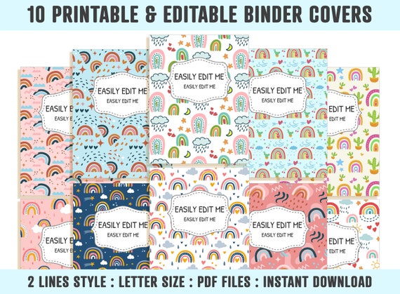 Rainbow Binder Cover 10 Printable & Editable Binder - Etsy