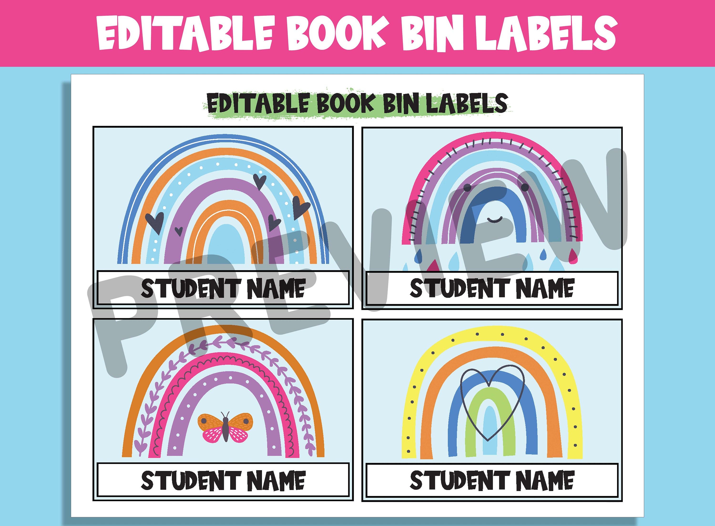 Editable Rainbow Book Bin Labels: 16 Customizable Designs for Perfect ...