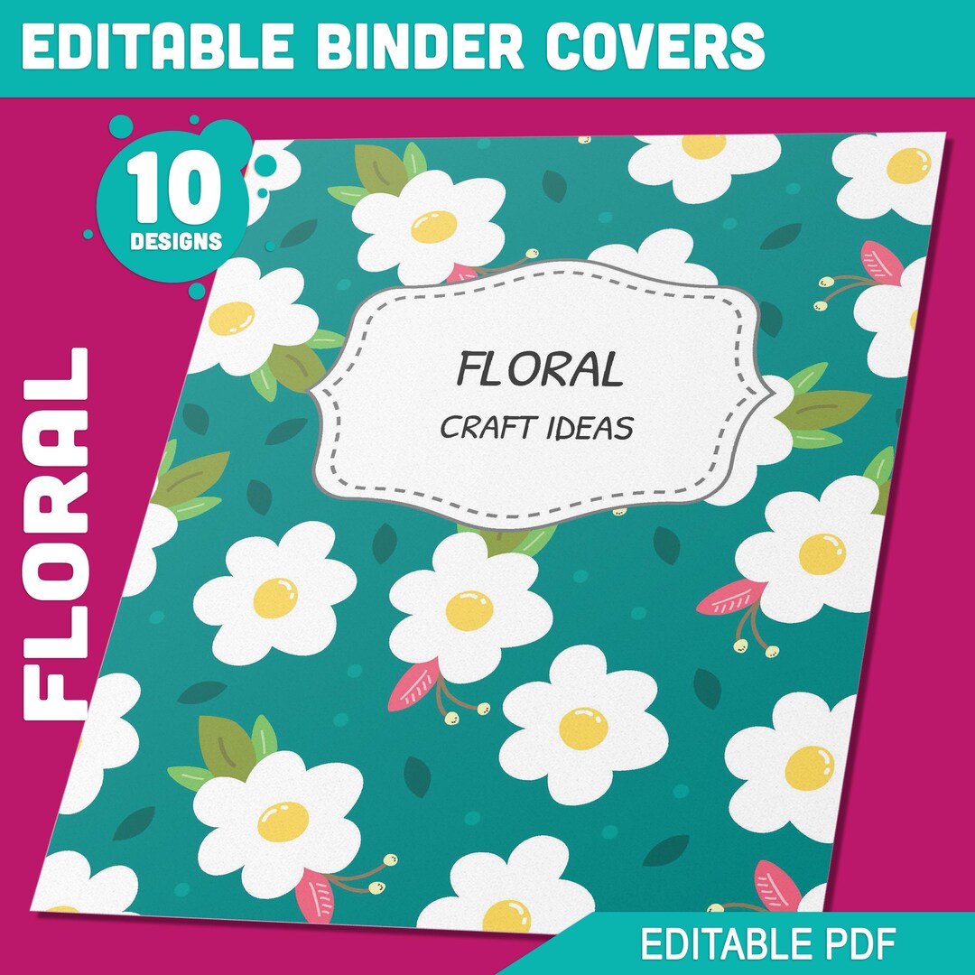 Floral Binder Cover, 10 Printable & Editable Covers+spines, Binder ...