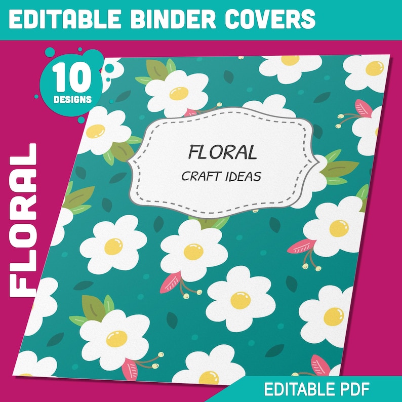Floral Binder Cover, 10 Printable & Editable Covers+spines, Binder ...