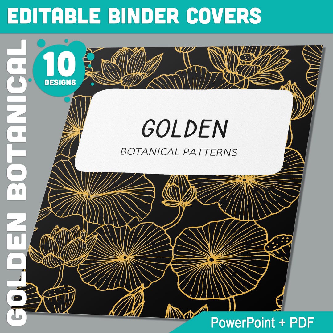 10 Editable Golden Botanical Binder Covers, Includes 1, 1.5, 2" Spines ...