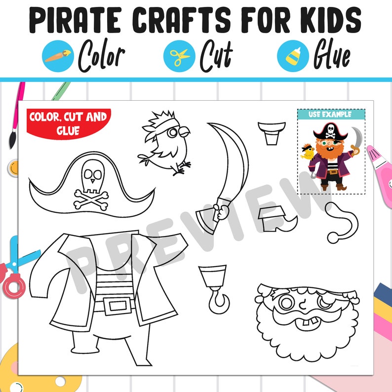 Pirate Crafts for Kids: Color, Cut, and Glue, a Fun Activity for K to ...