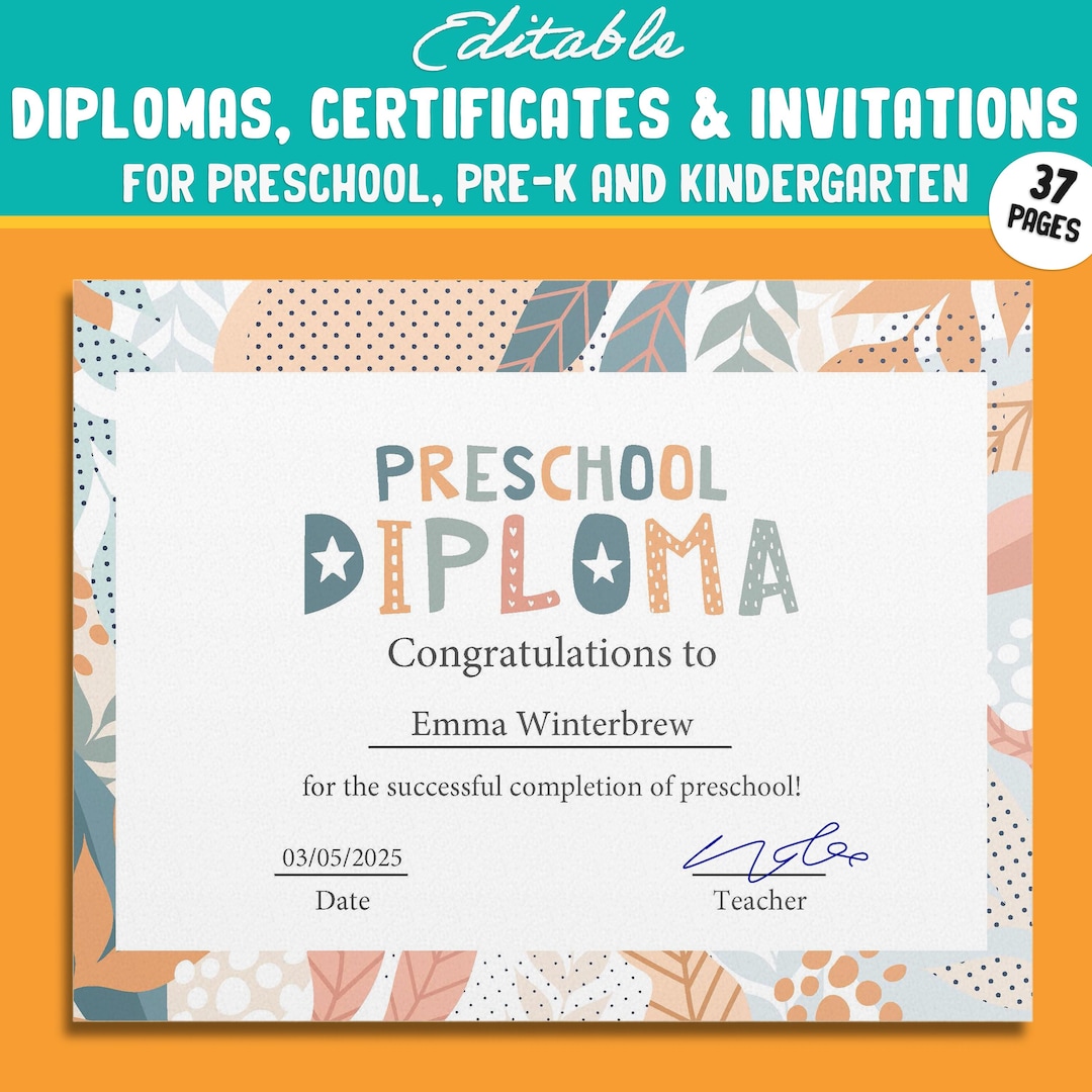 37 Pages of Editable Diploma, Certificate, and Invitation Templates for ...