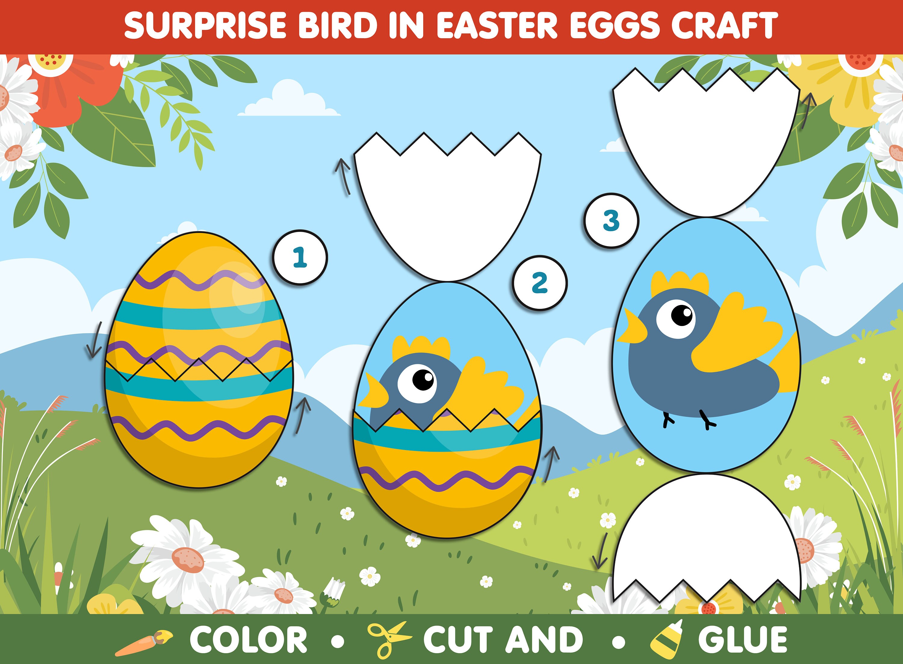 Surprise Bird in Easter Eggs Craft for Kids! Color, Cut & Glue ...