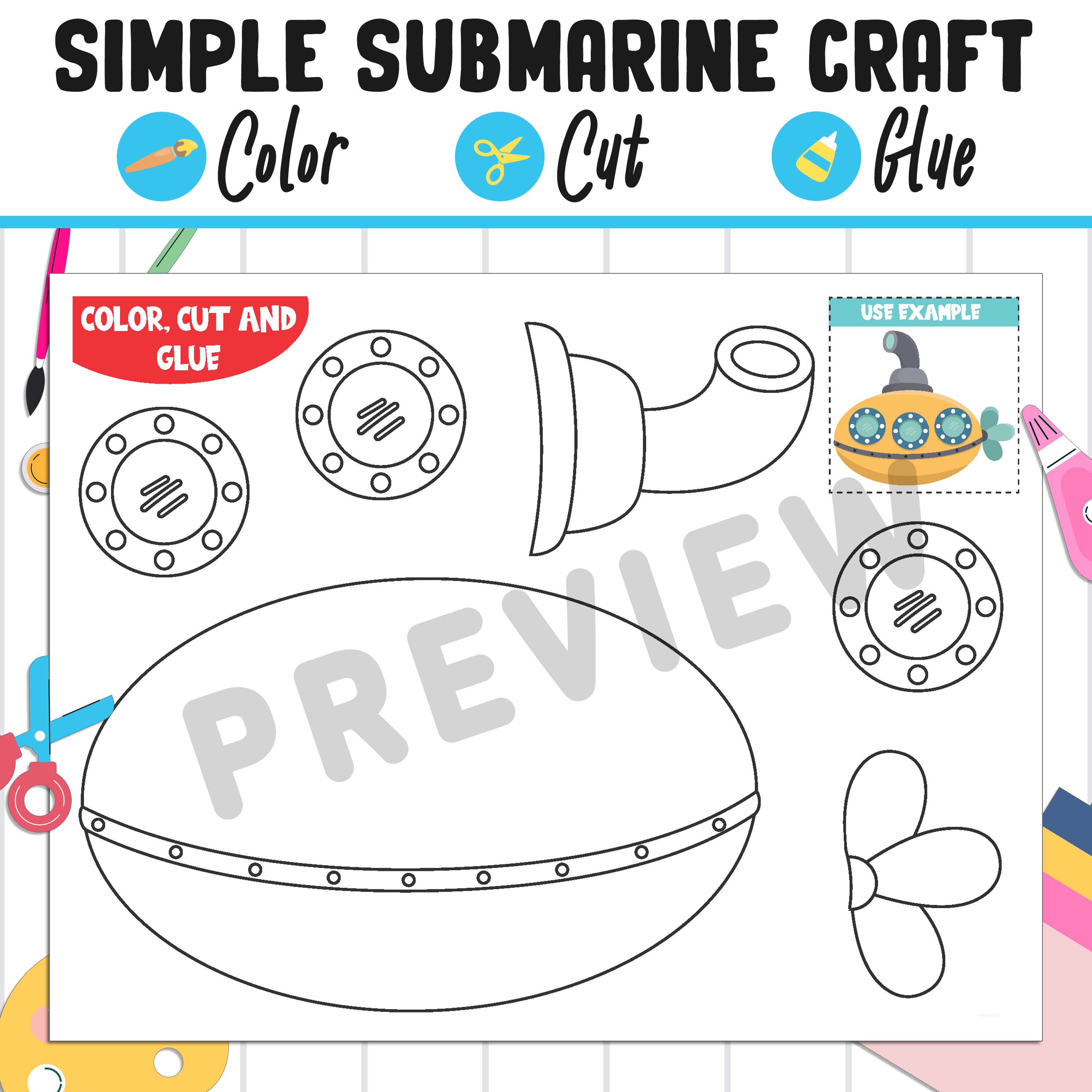 Simple Submarine Craft for Kids: Color, Cut, and Glue, a Fun Activity ...