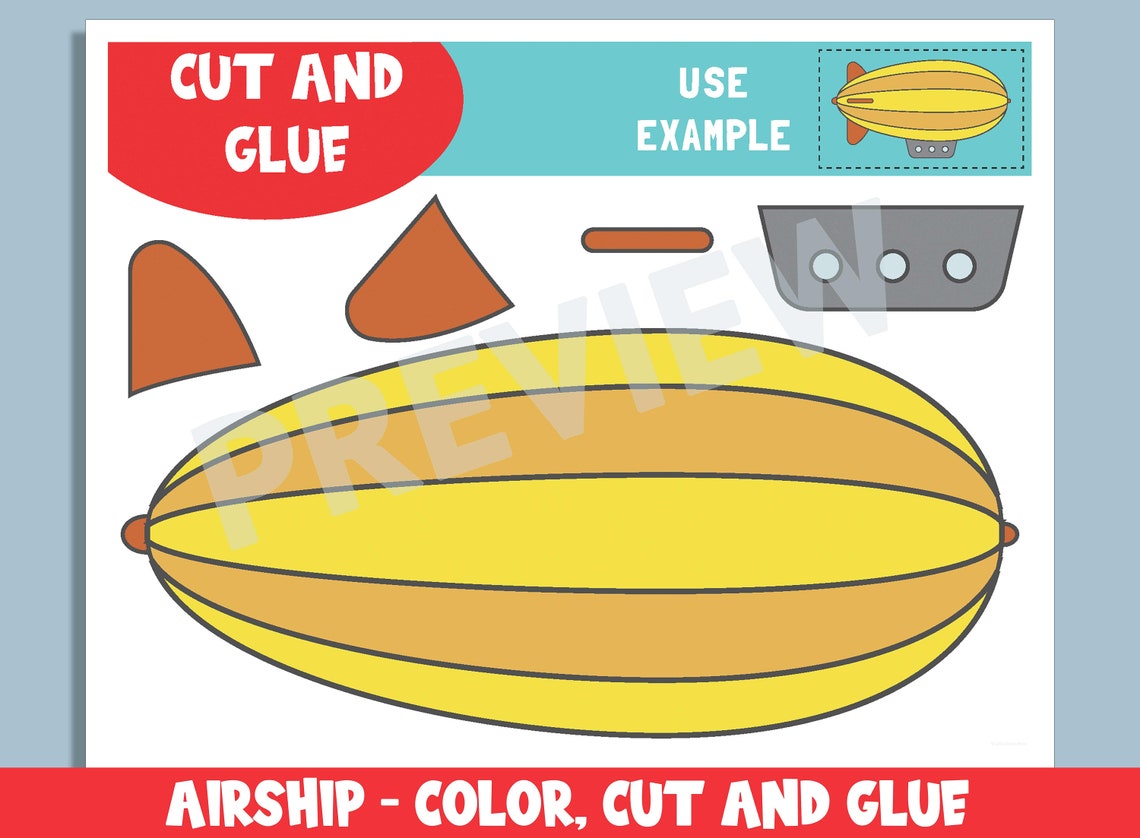 Airship Craft Activity Color, Cut, and Glue for Prek to 2nd Grade, PDF ...