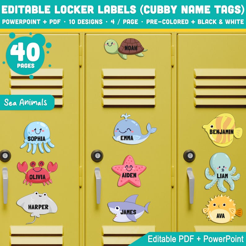 Editable Locker Labels (cubby Name Tags), Sea Animal Themed – 10 ...