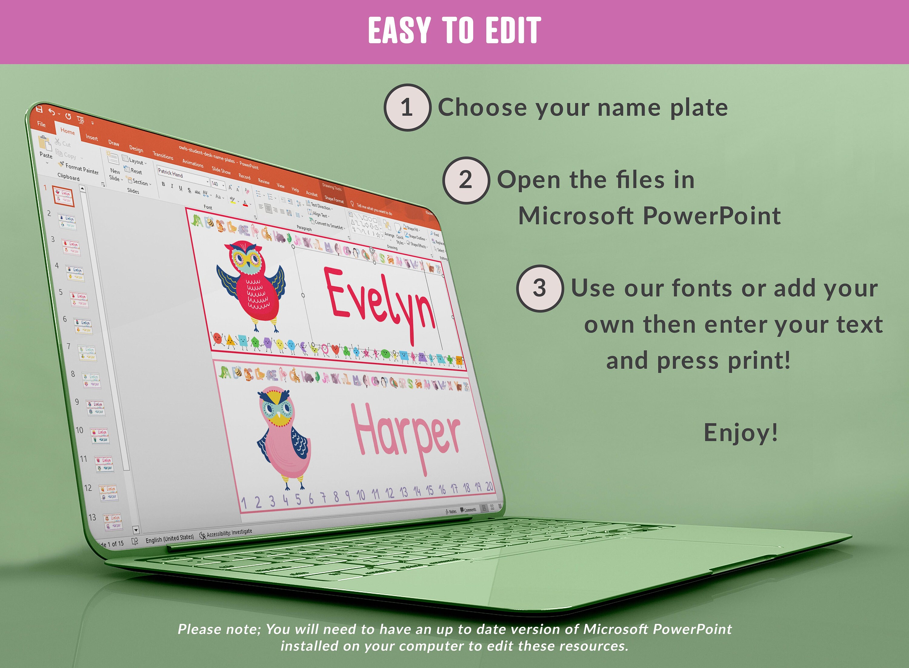 Student Desk Plates, 30 Printable/editable Cute Owls Classroom Name ...