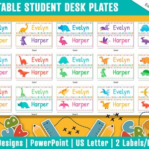 Baby Dinosaur Student Desk Plates: 30 Editable Designs With Powerpoint ...