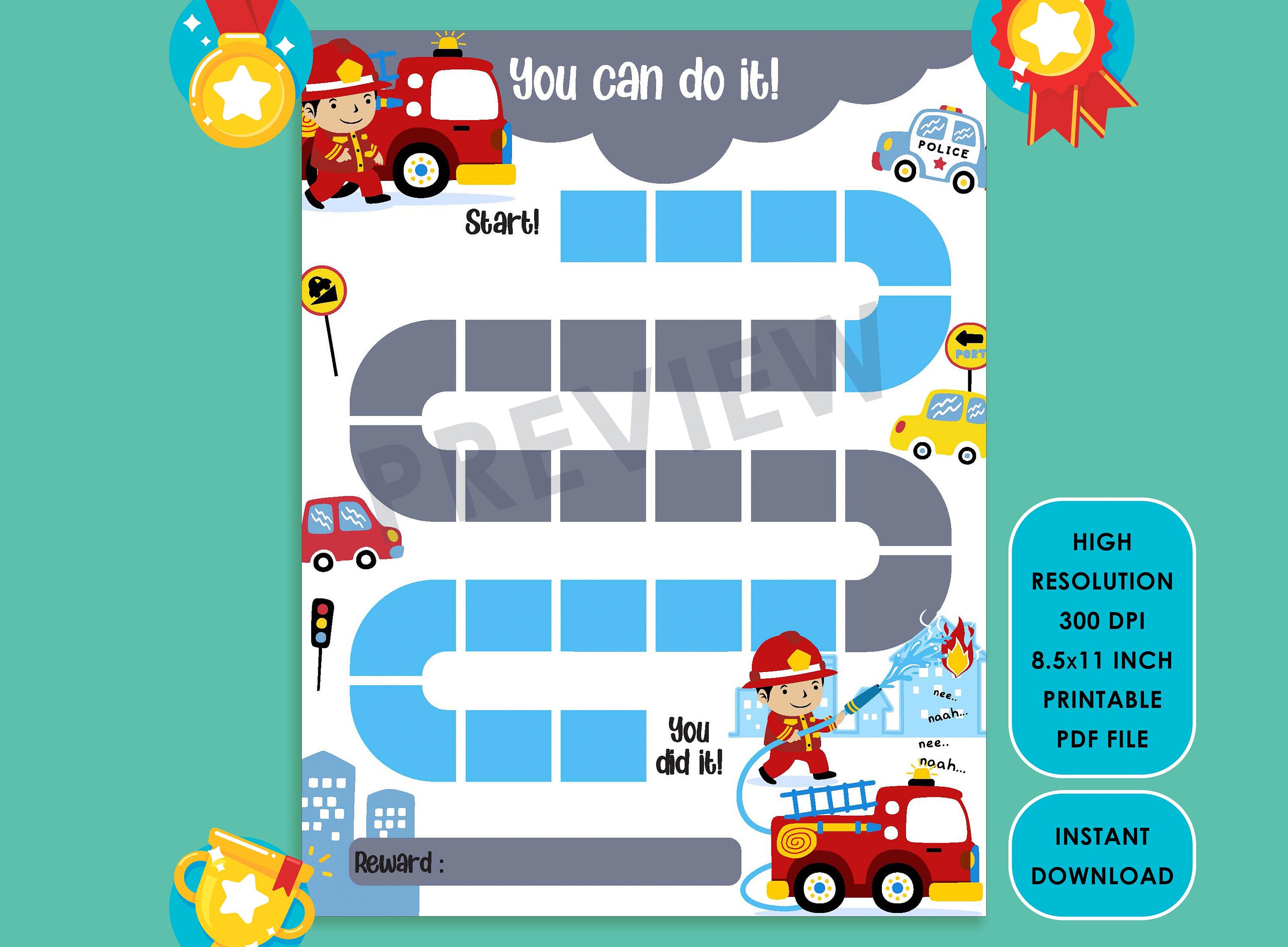 Exciting Printable Fire Rescue Reward Chart for Kids, Fire Truck ...