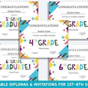 Editable 3rd Grade Diploma, 1st to 8th Grade Diploma, Certificate of ...