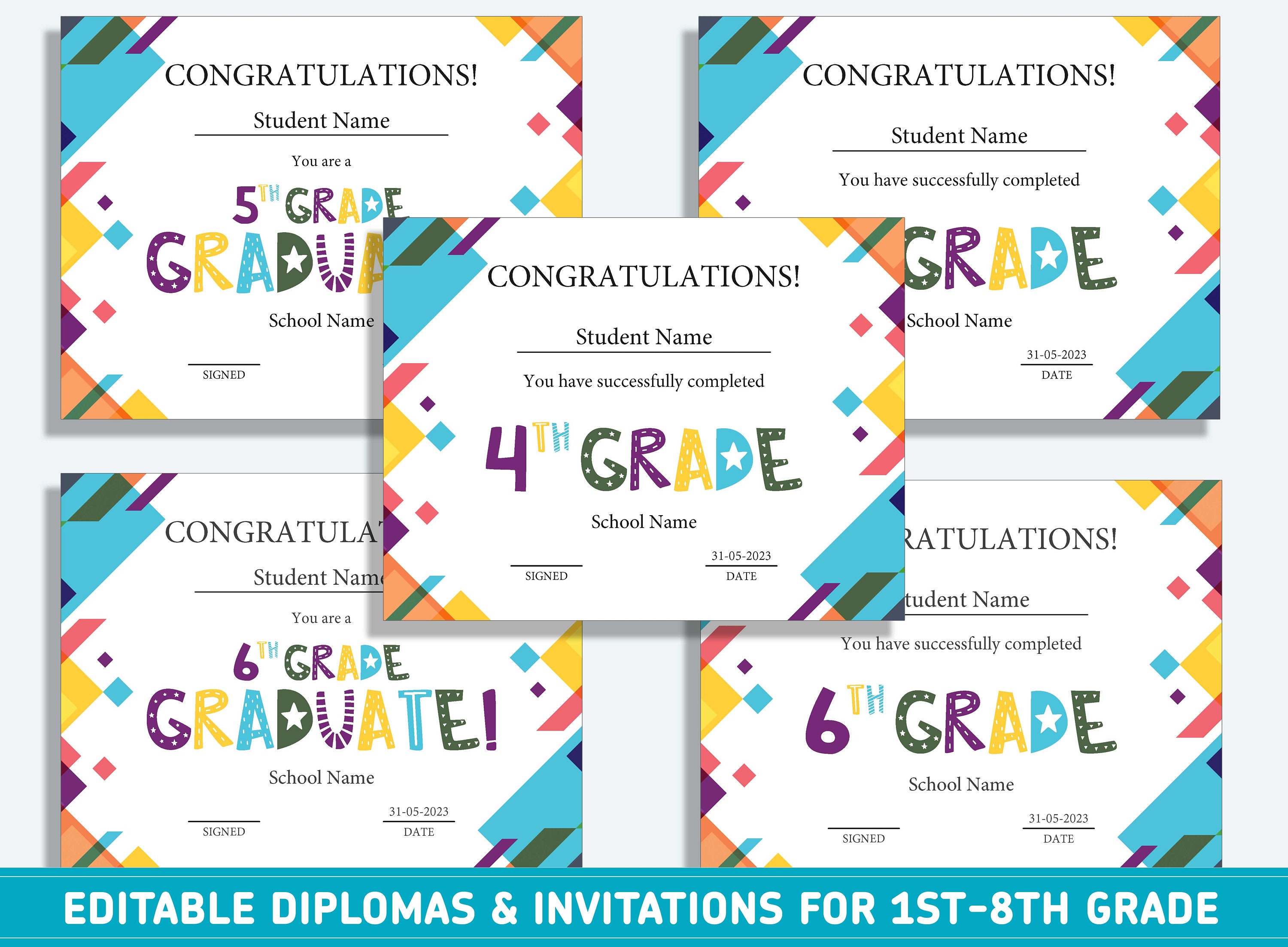 Editable 3rd Grade Diploma, 1st to 8th Grade Diploma, Certificate of ...