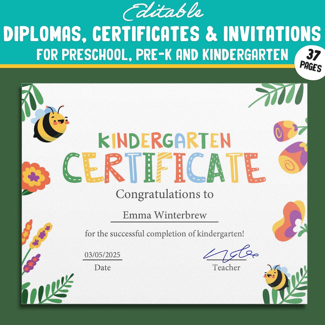 Kindergarten, Preschool, Pre K Graduation Certificates, Diplomas ...