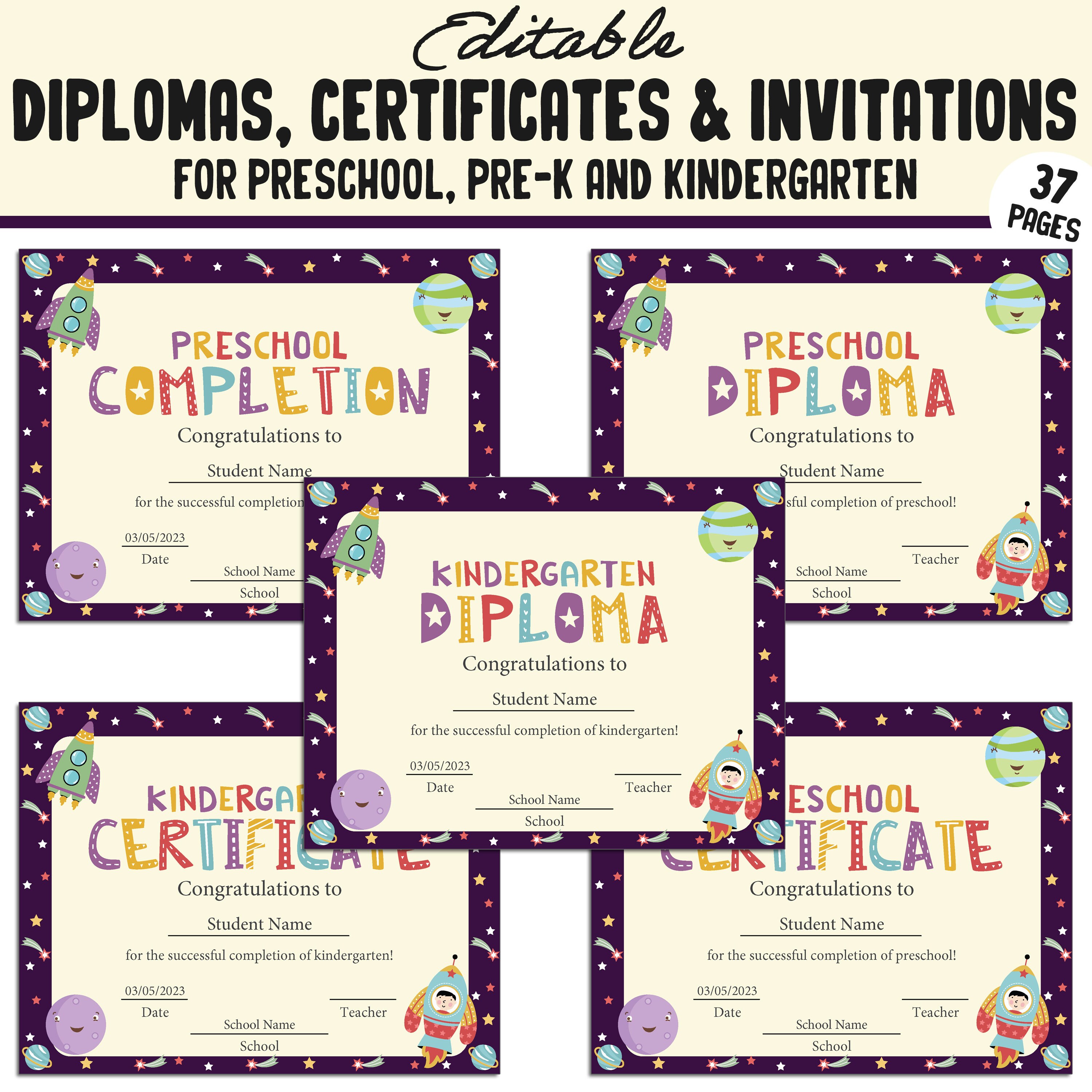 37 Editable Pre K Graduation Diploma, Preschool, Kindergarten ...