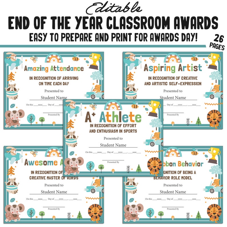 Editable End-of-year Class Superlatives Awards Certificates for Pre-k ...