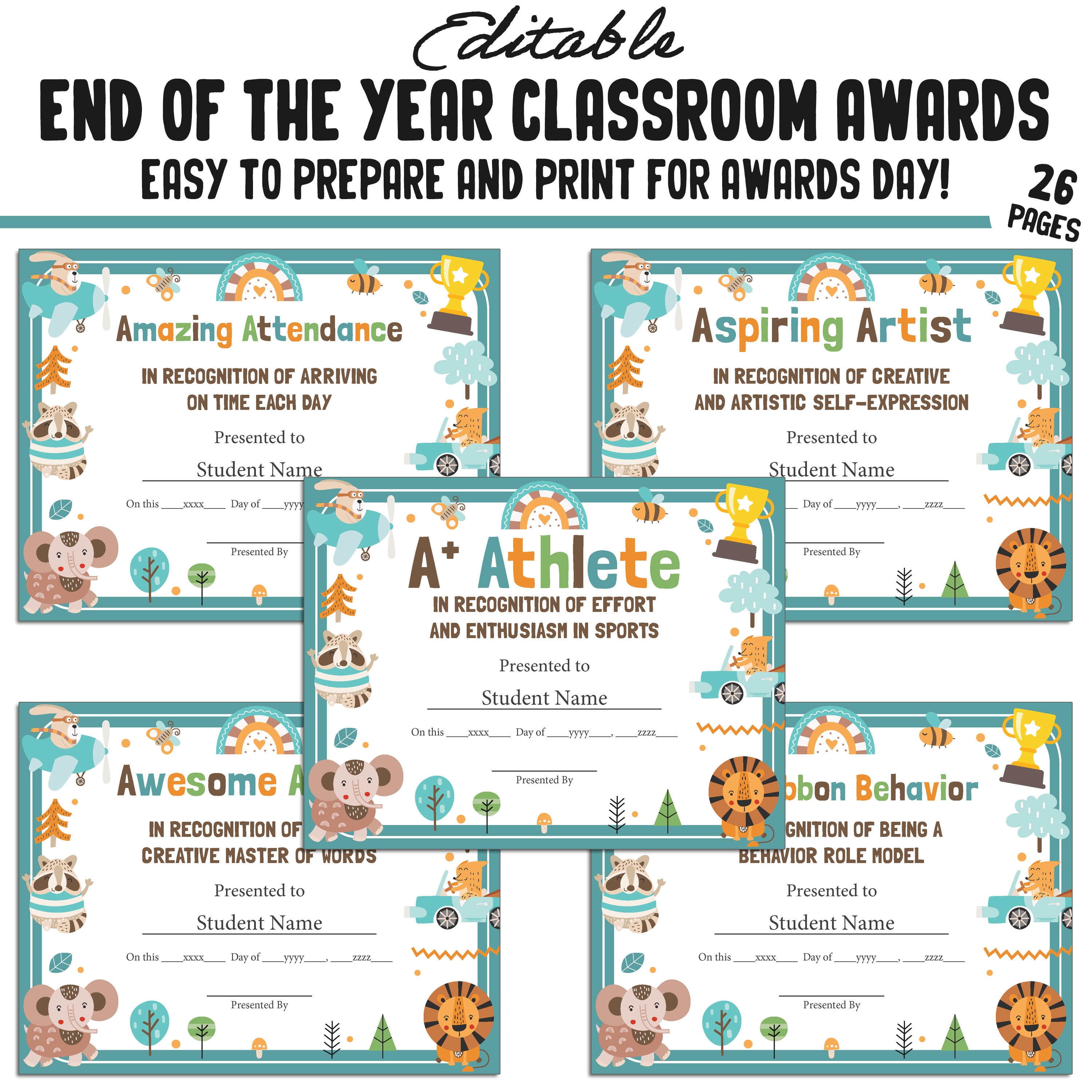 Editable End-of-year Class Superlatives Awards Certificates for Pre-k ...
