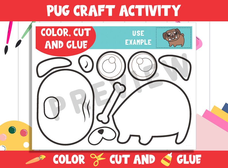 Cute Pug / Dog Craft Activity Color Cut and Glue for Prek - Etsy