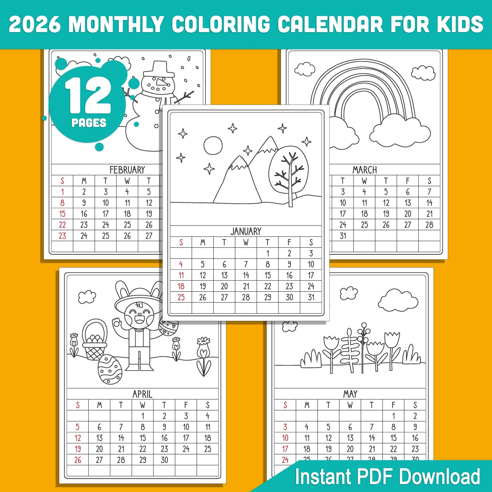 2026 Calendar Coloring Activity: Fun and Creative Monthly Themes ...