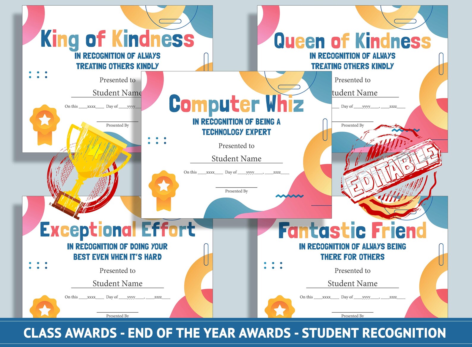 Editable Class Awards End of the Year Awards Student Recognition, PDF ...