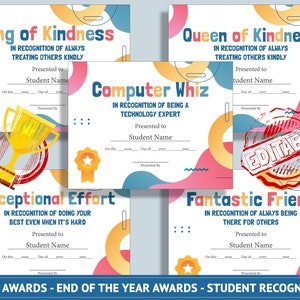 Editable Class Awards - End of the Year Awards - Student Recognition ...