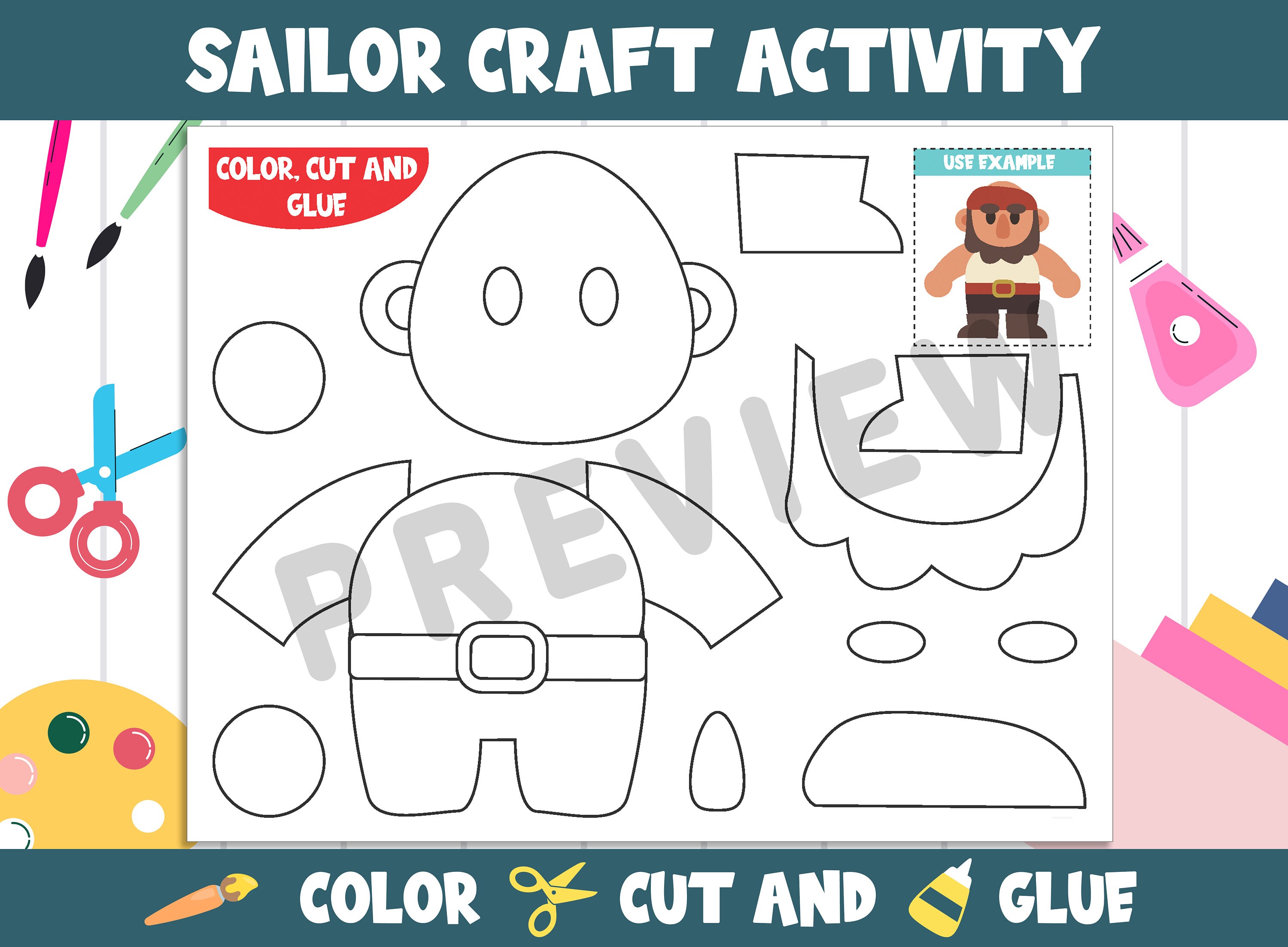 Sailor Craft Activity Color, Cut, and Glue for Prek to 2nd Grade, PDF ...