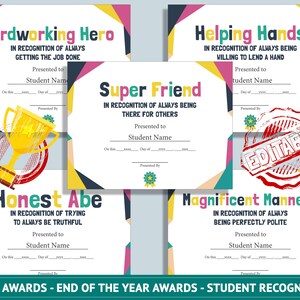 Editable End of School Awards, End of the Year Awards, Student ...
