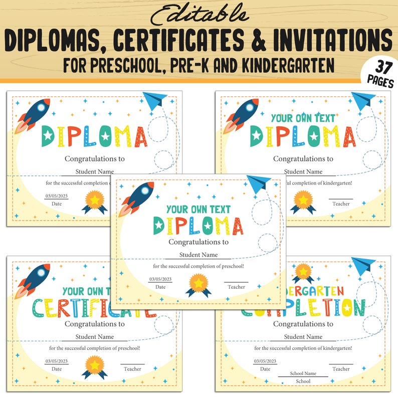 Fun and Editable Preschool, Pre-k, and Kindergarten Diplomas ...