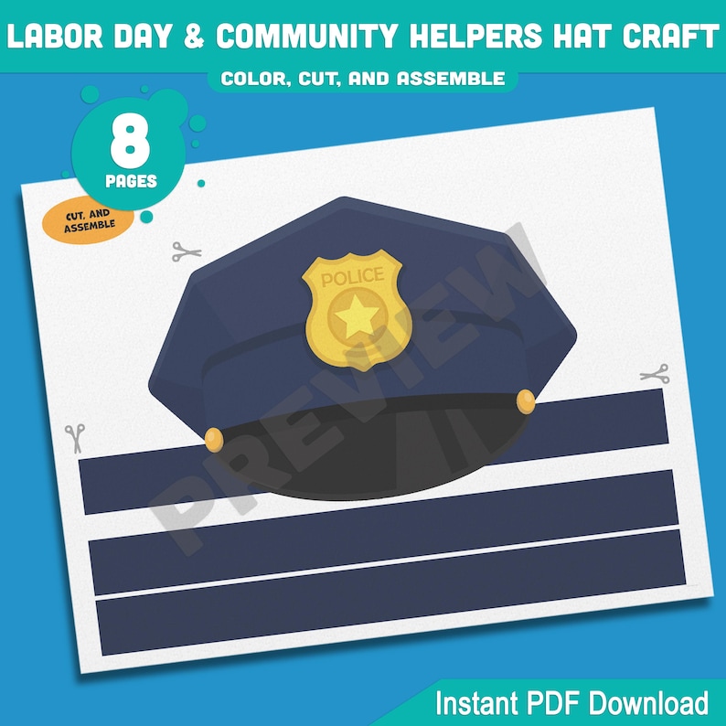 Labor Day & Community Helpers Hat Craft, Printable Paper Crowns ...