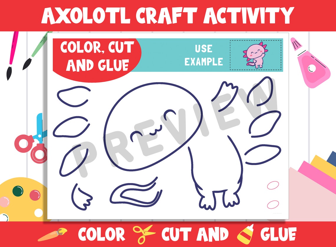 Cute Axolotl Craft Activity Color, Cut, and Glue for Prek to 2nd Grade ...
