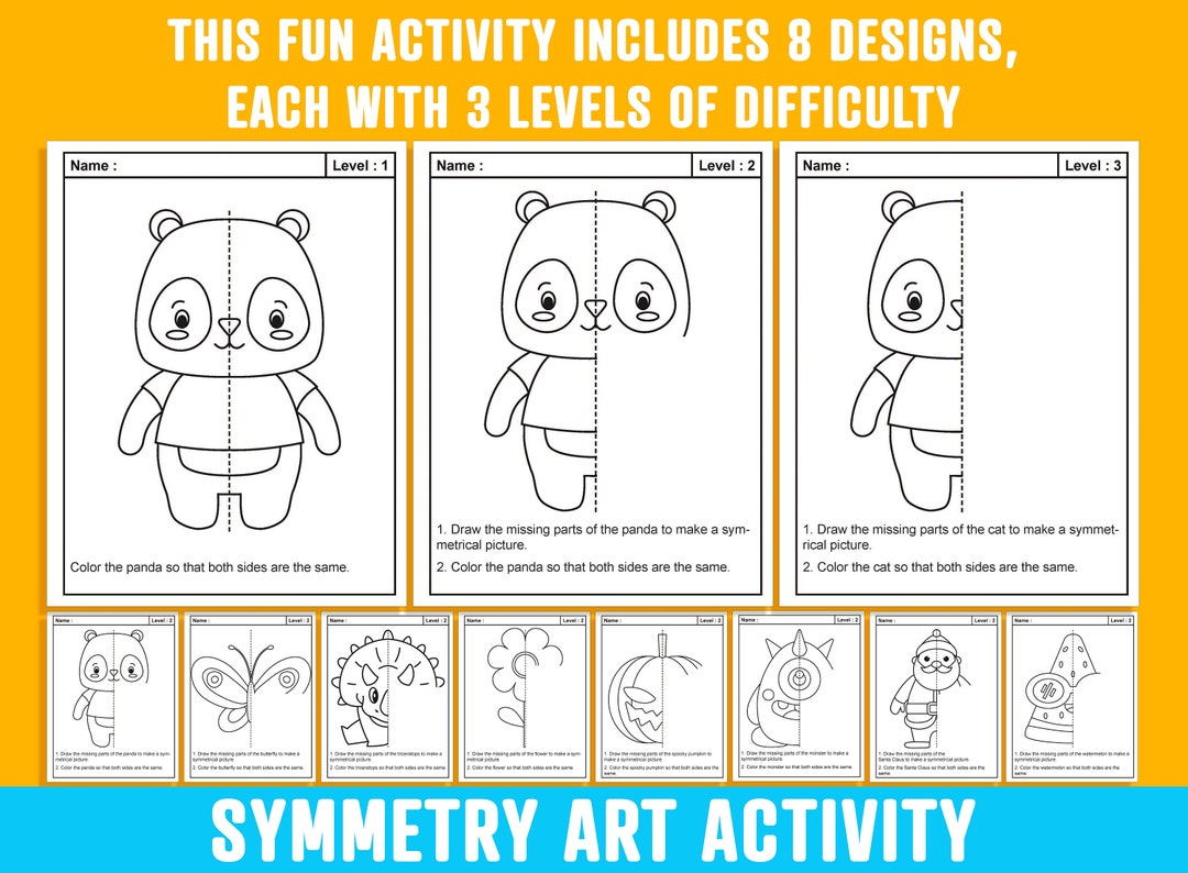 Symmetry Art Activity, Lines of Symmetry, 24 Pages/8 Designs, Each With ...