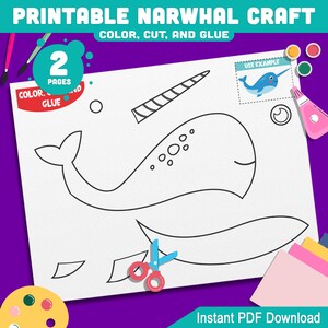Narwhal Paper Craft: Fun Color, Cut, and Glue Activity for Kids in Prek ...