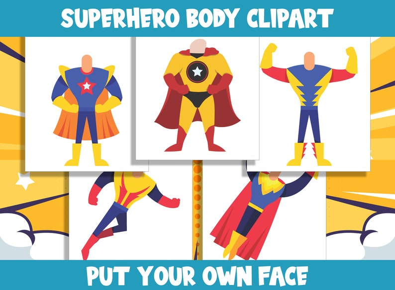 Superhero Body Clipart Collection – DIY Craft! Add Your Face to ...