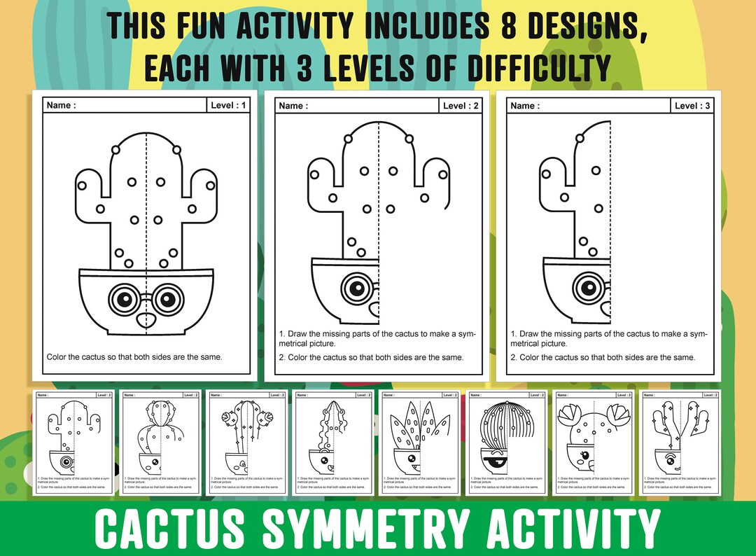 Cactus Symmetry Worksheet, Cactus Theme Lines of Symmetry Activity, 24 ...